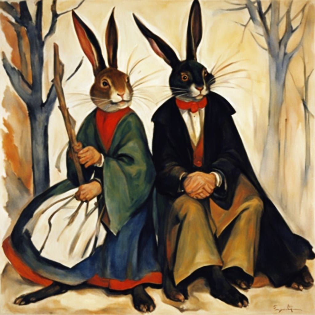 Fanciful Duel at the Crossroads: Vampire and Rabbi... - AI Art