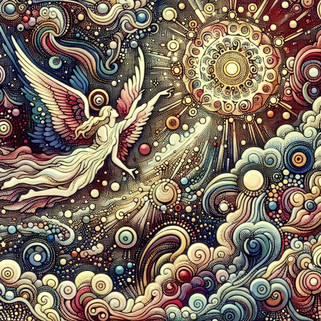 Vision of angels in heaven color sketch, abstract art complementary ...