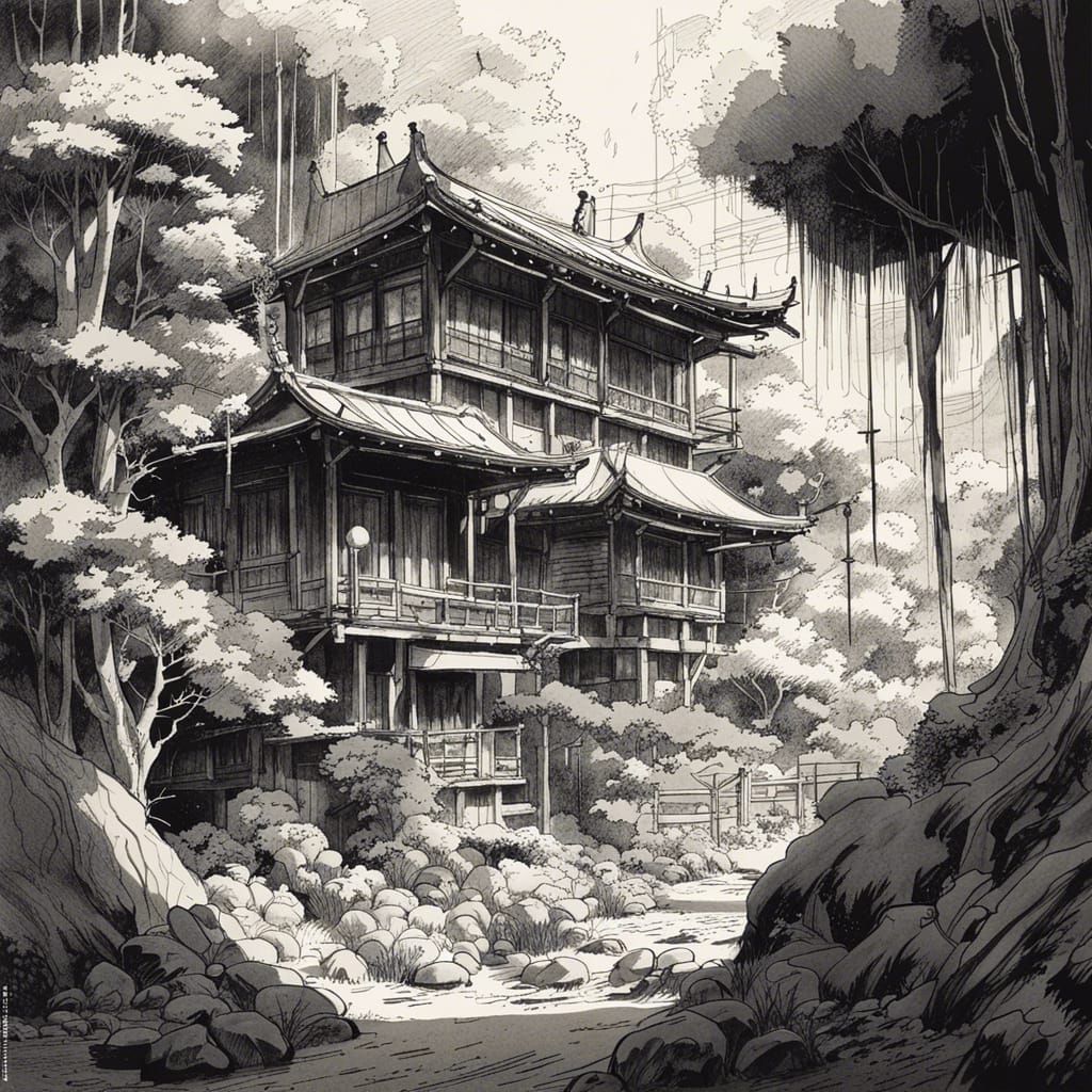 Old ink drawing of a temple - AI Generated Artwork - NightCafe Creator