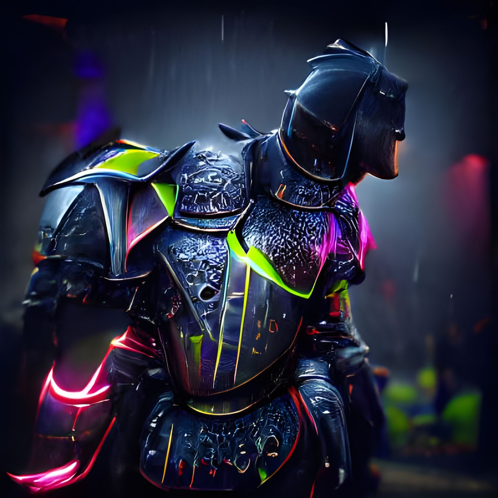 Very Dark Medieval Knight Neon 8k Gorgeous Armor - AI Generated Artwork ...