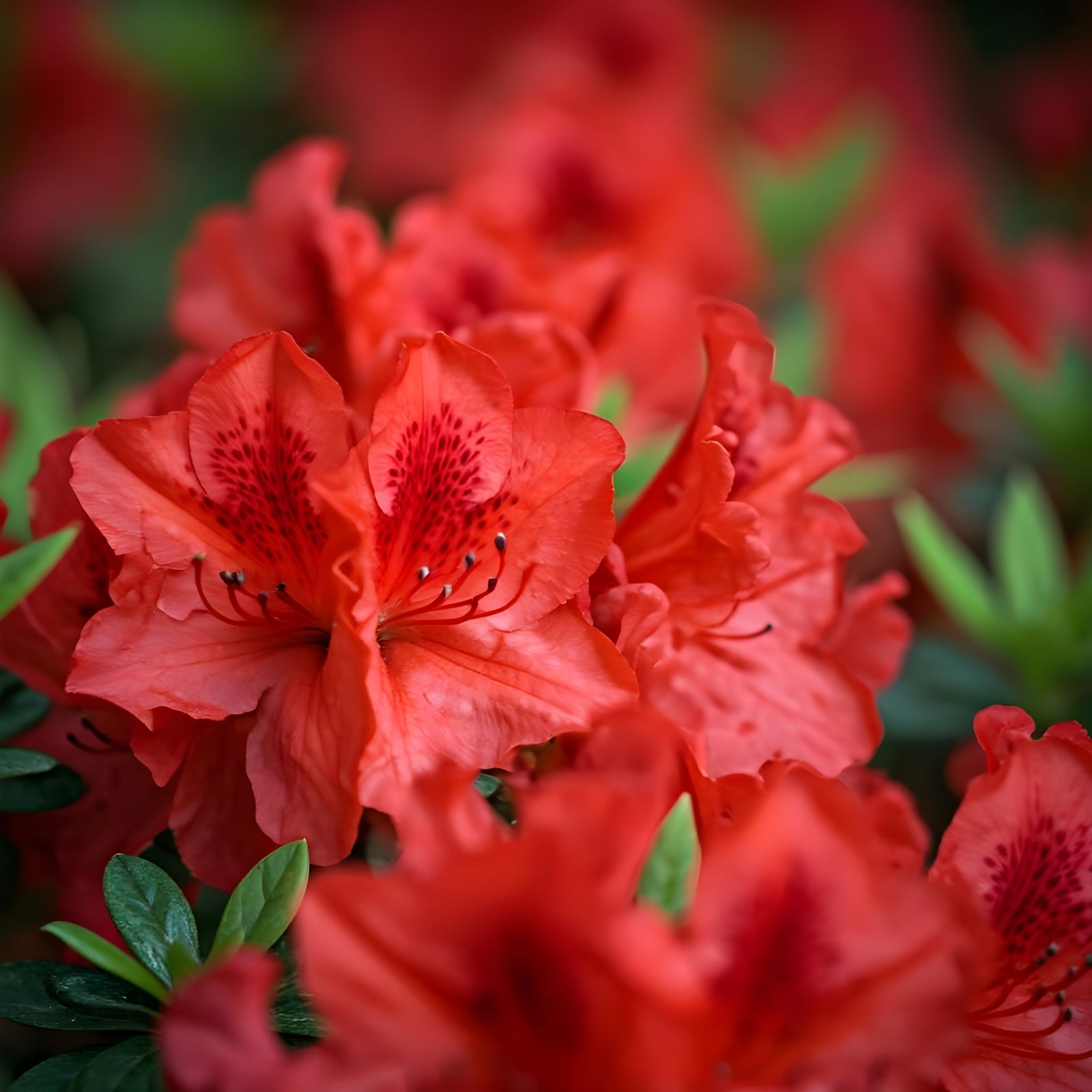 Vibrant Red Azalea Blooms in Intricate Close-Up - AI Art