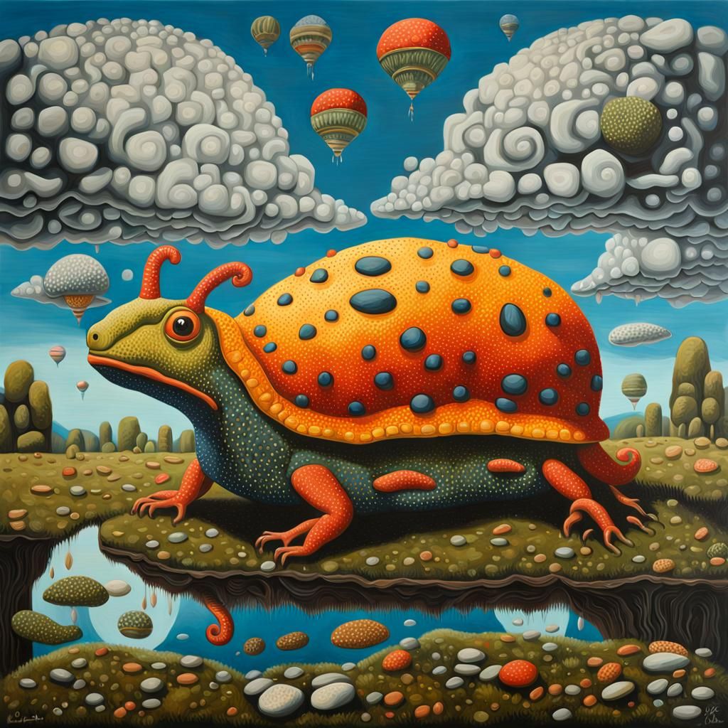 A surreal, intricately detailed rule-of-thirds oil painting of "Slug ...