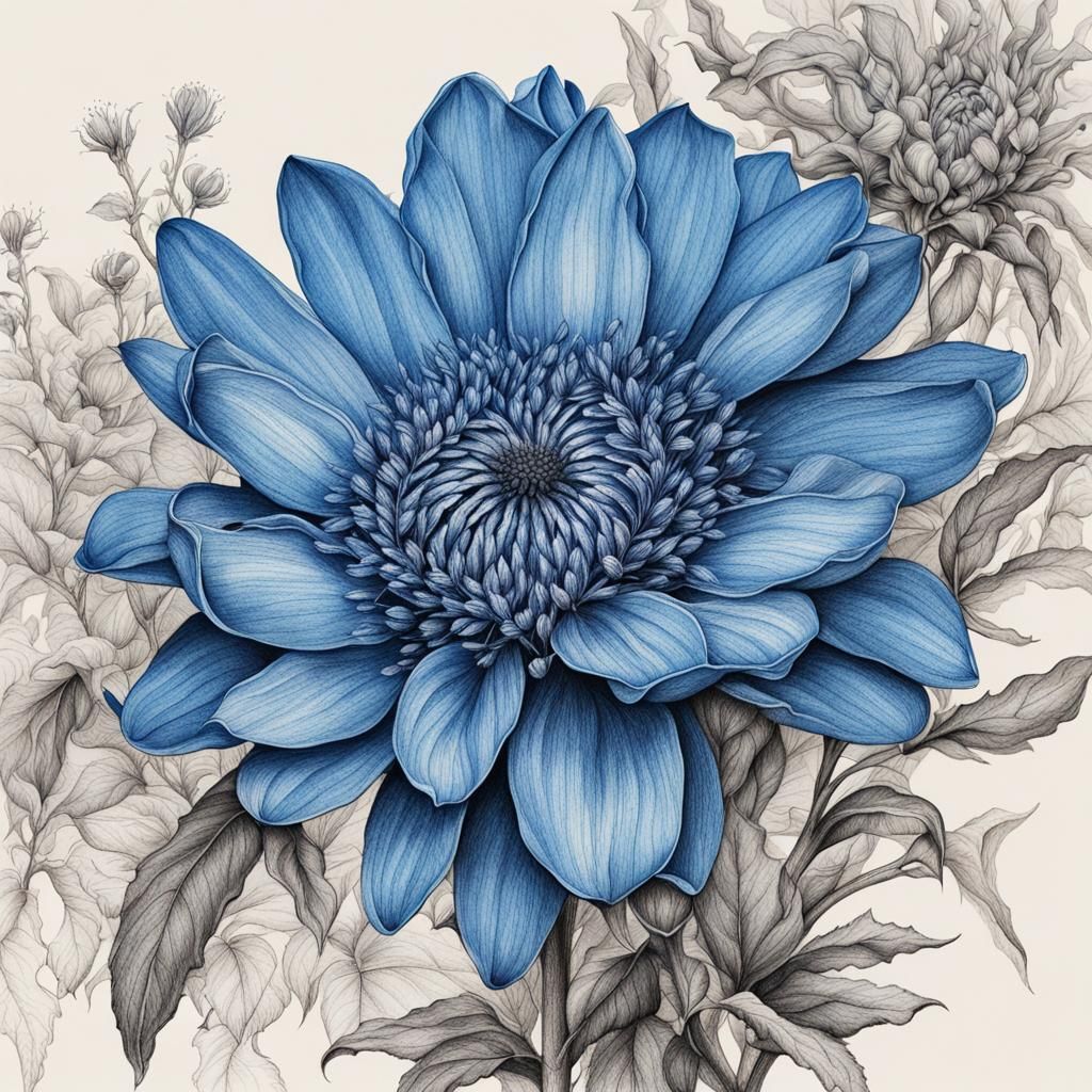 Botanical Ink Drawing, blue delicate flower - AI Generated Artwork ...