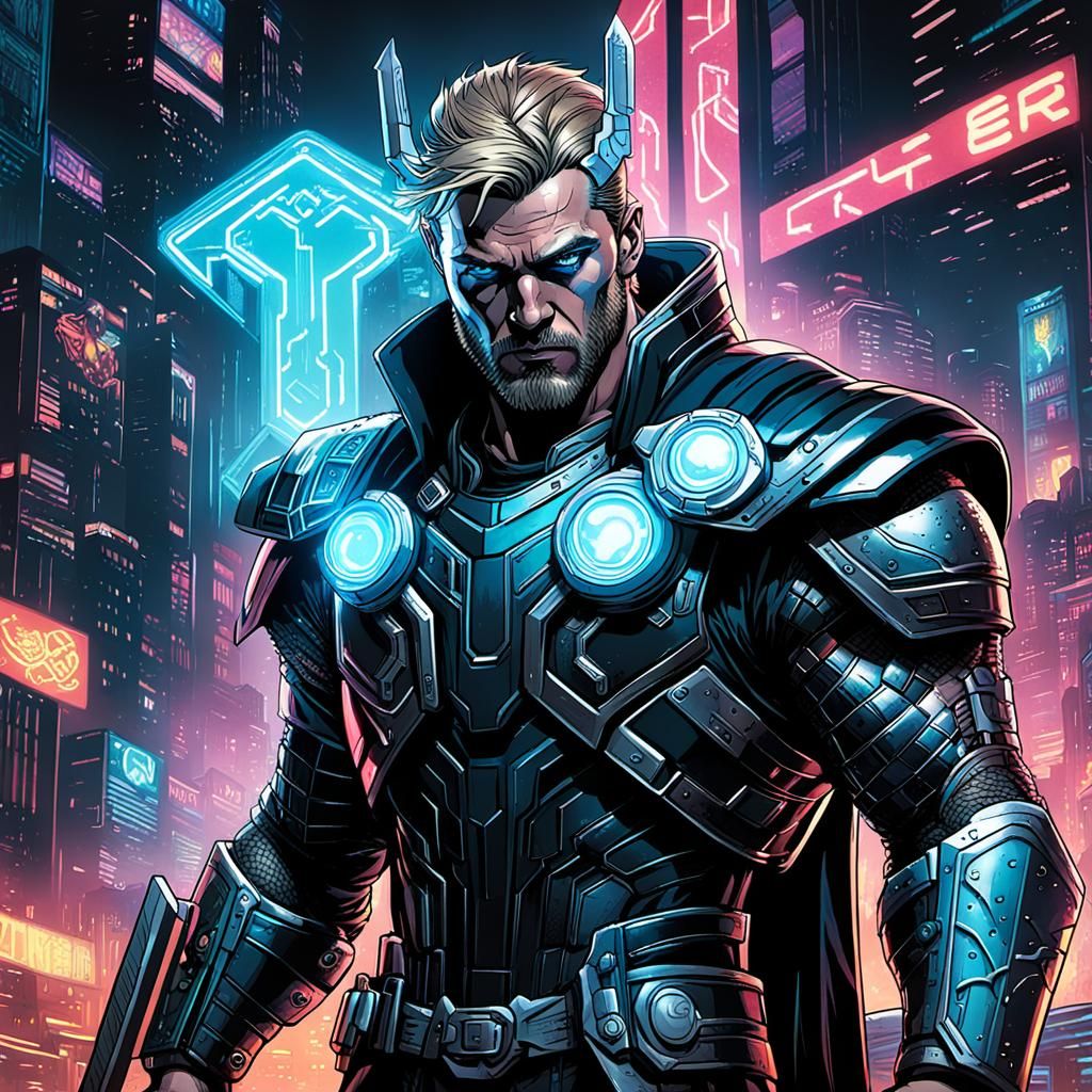 Estilo cyberpunk, personaje thor en la ciudad de cyberpunk, estilo ...