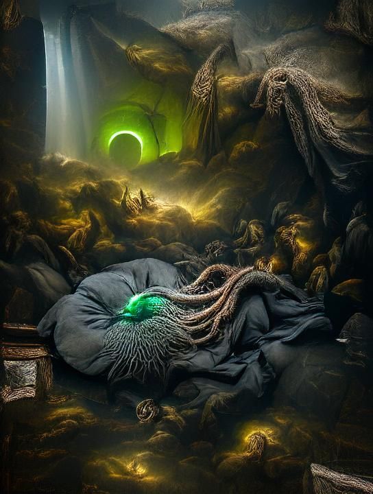 Cthulhu Asleep in his Lair - AI Generated Artwork - NightCafe Creator