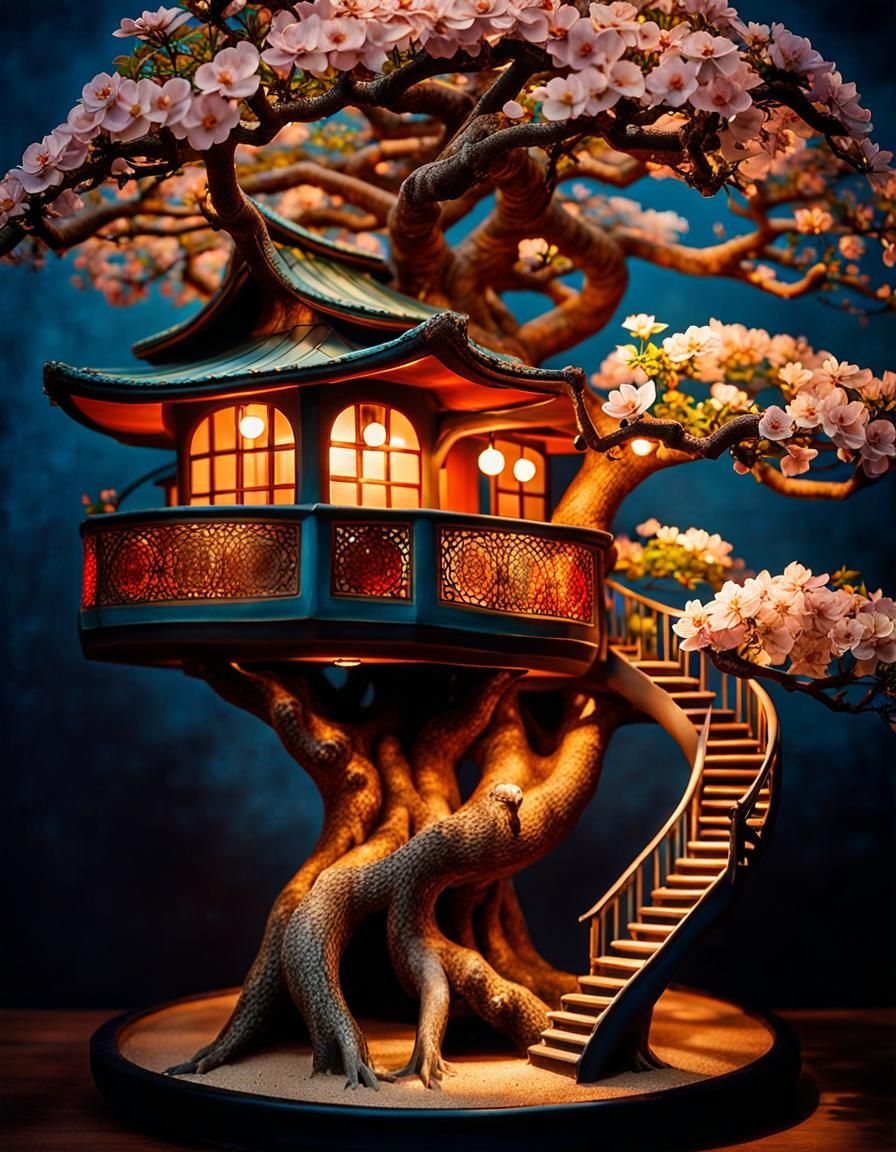 Bonsai Treehouse - AI Generated Artwork - NightCafe Creator