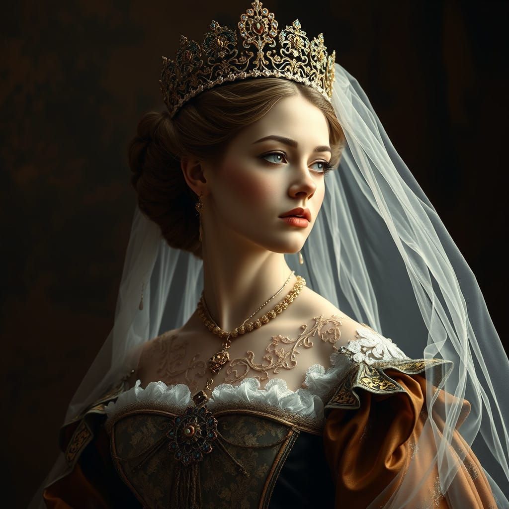 Medieval portrait of a princess - Regal Noblewoman in Baroqu...