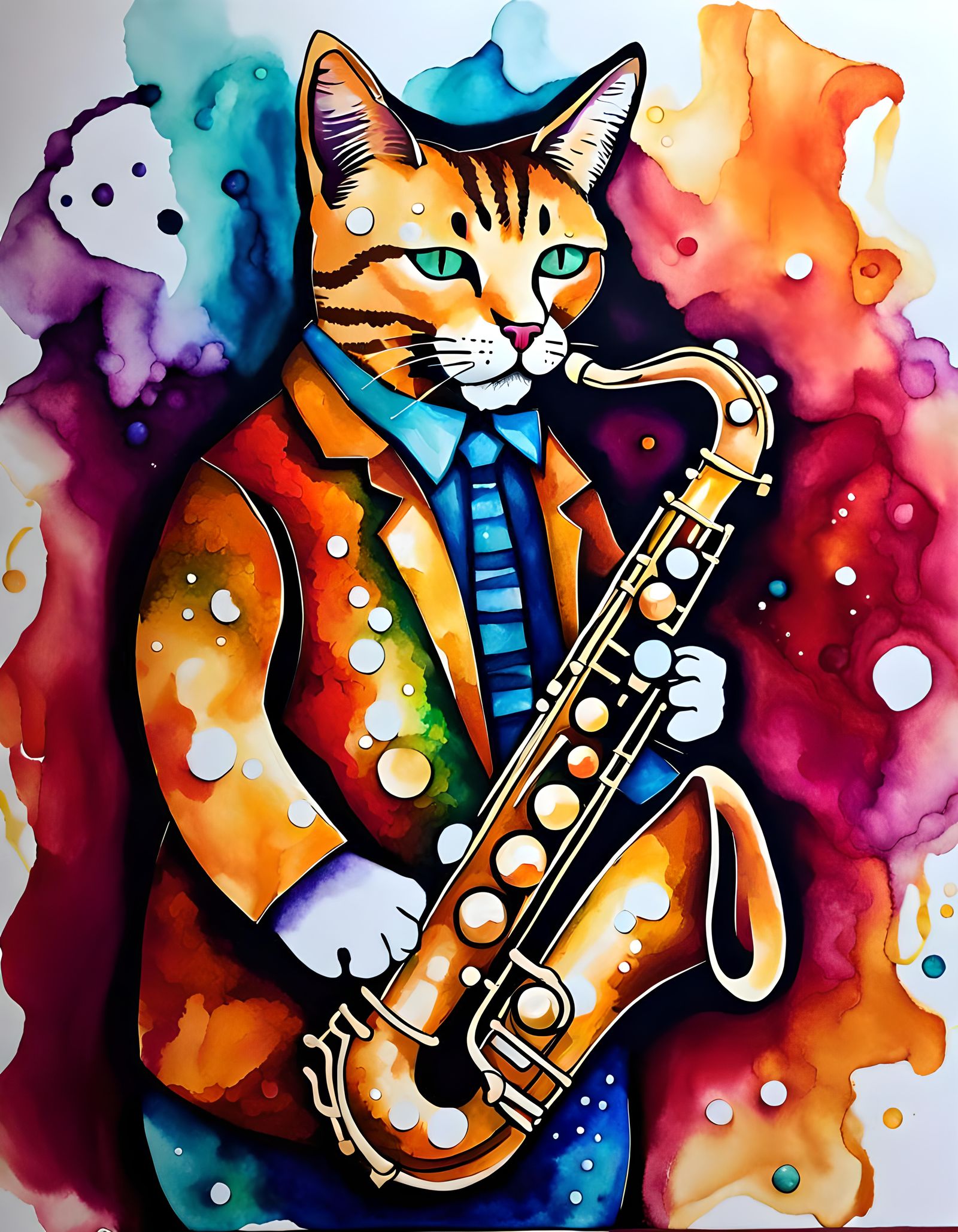 Cat Playing the Saxophone In Alcohol Ink - AI Generated Artwork ...
