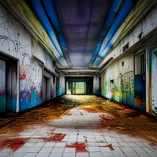 Inside of an Abandoned Hospital, crumbling, forgotten in ruins ...