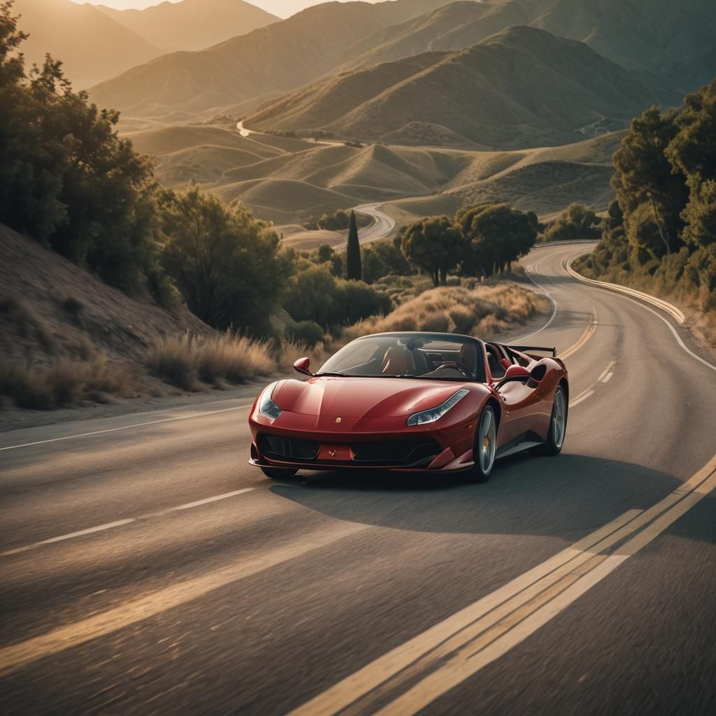Ferrari sports car, photo realistic, in movement, speeding, driving on ...