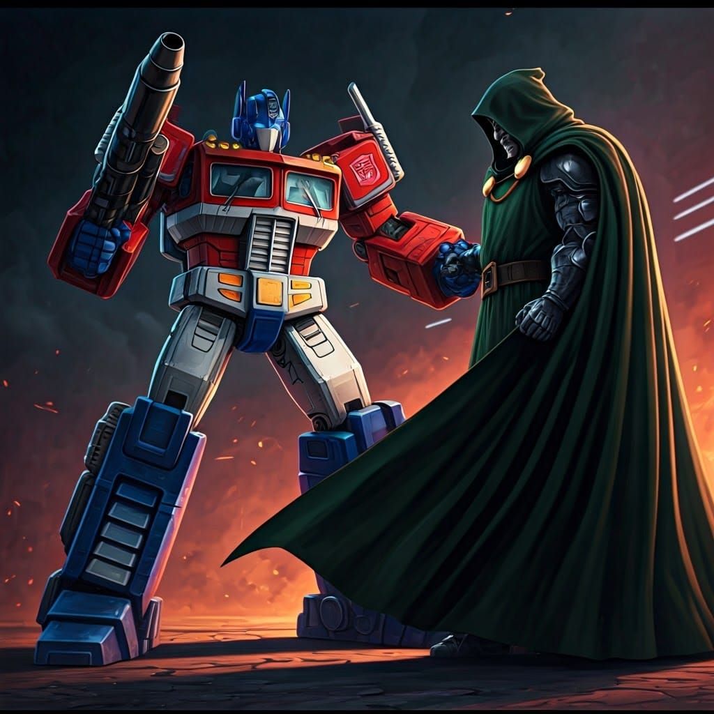 Cybertronian Warrior Meets Mad Titan in Gritty Com... - AI Art