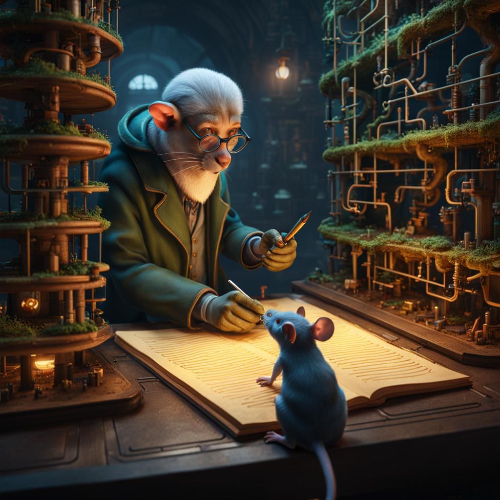 Hybrid Rat Scientist observing mini humans in their mazes - AI ...