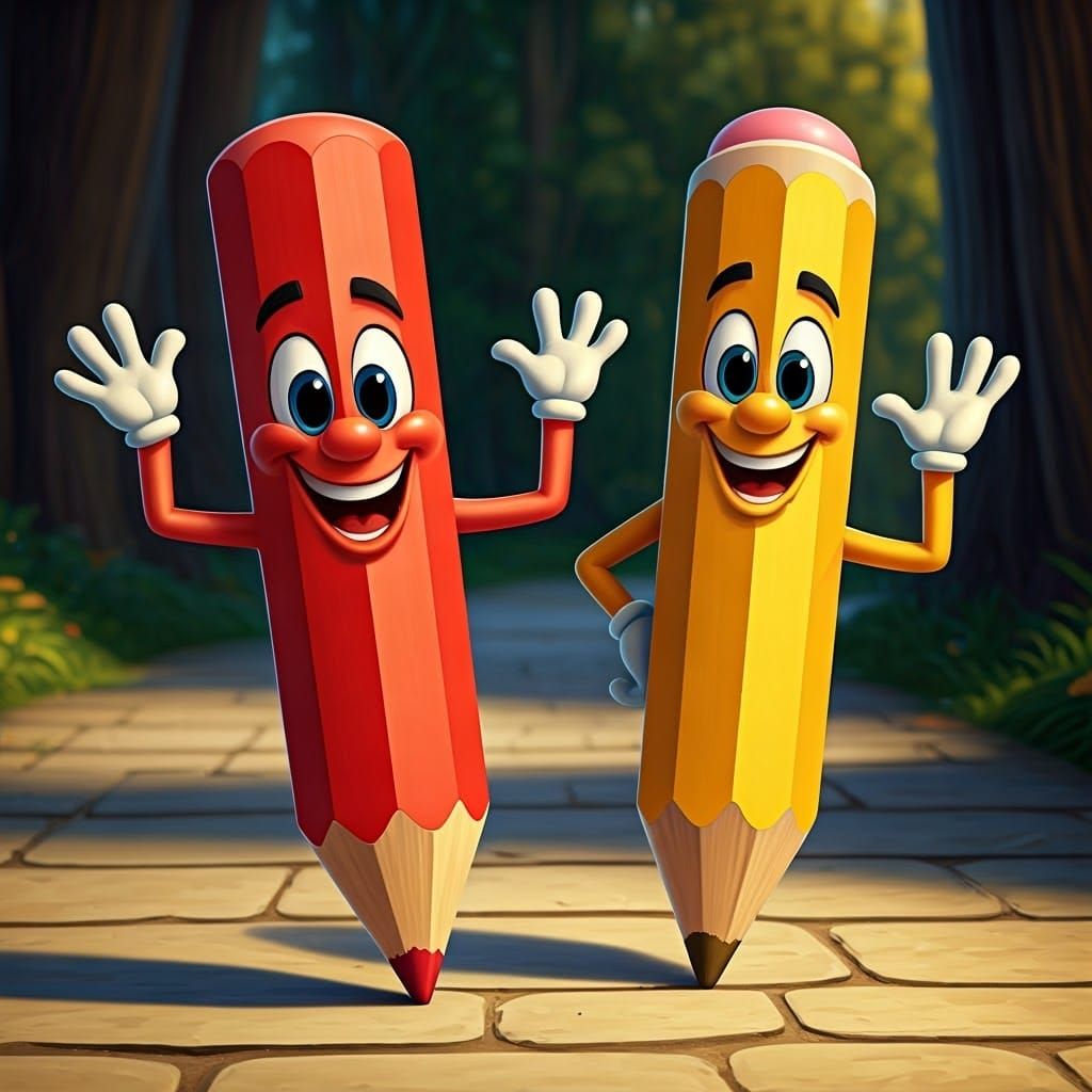 Anthropomorphic Pencils in Whimsical Wonderland - AI Art