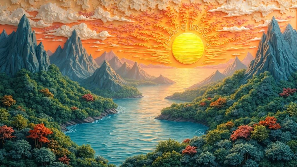 Ancient Quilled Map in Vibrant Triadic Colors - AI Art