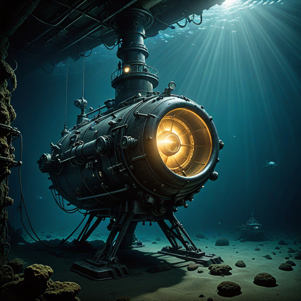 Eldritch Deep Sea Entity Revealed by Submarine Sea... - AI Art