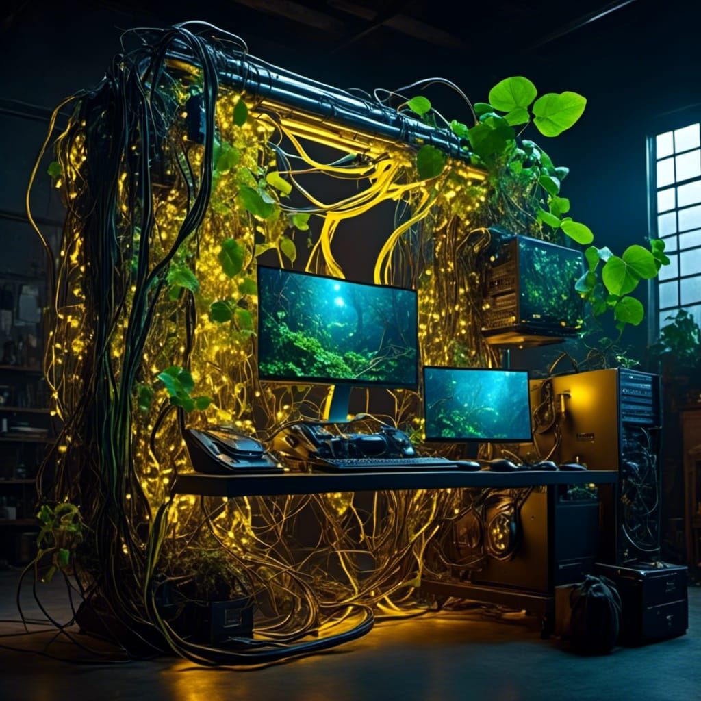 glowing computer setup - AI Generated Artwork - NightCafe Creator