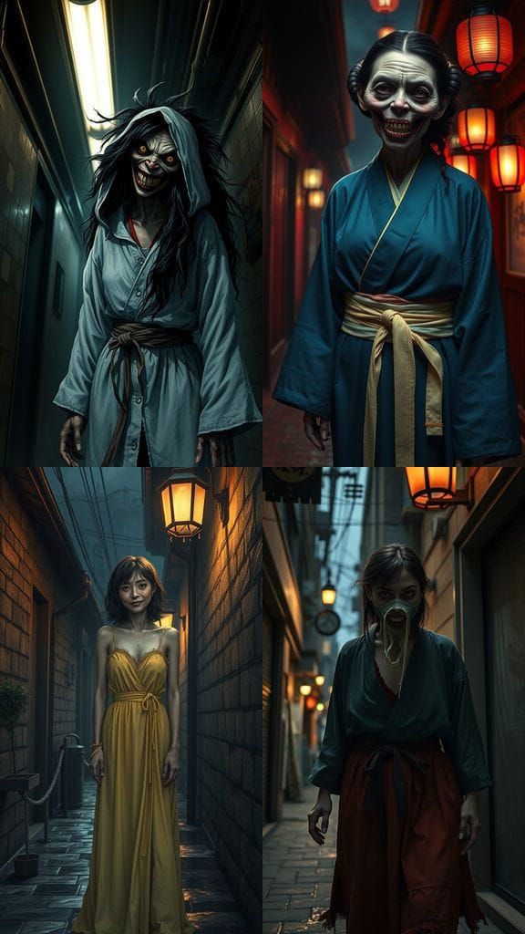 Surreal Japanese Ghost Woman Emerges from Darkness - AI Art