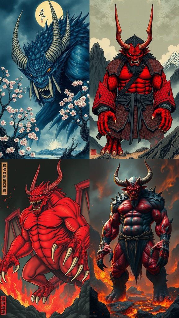 Mighty Yokai Demons of Japanese Folklore in Vibran... - AI Art