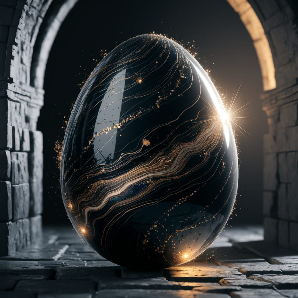 A egg - Gothic Egg Illuminated with Gold and Glitter