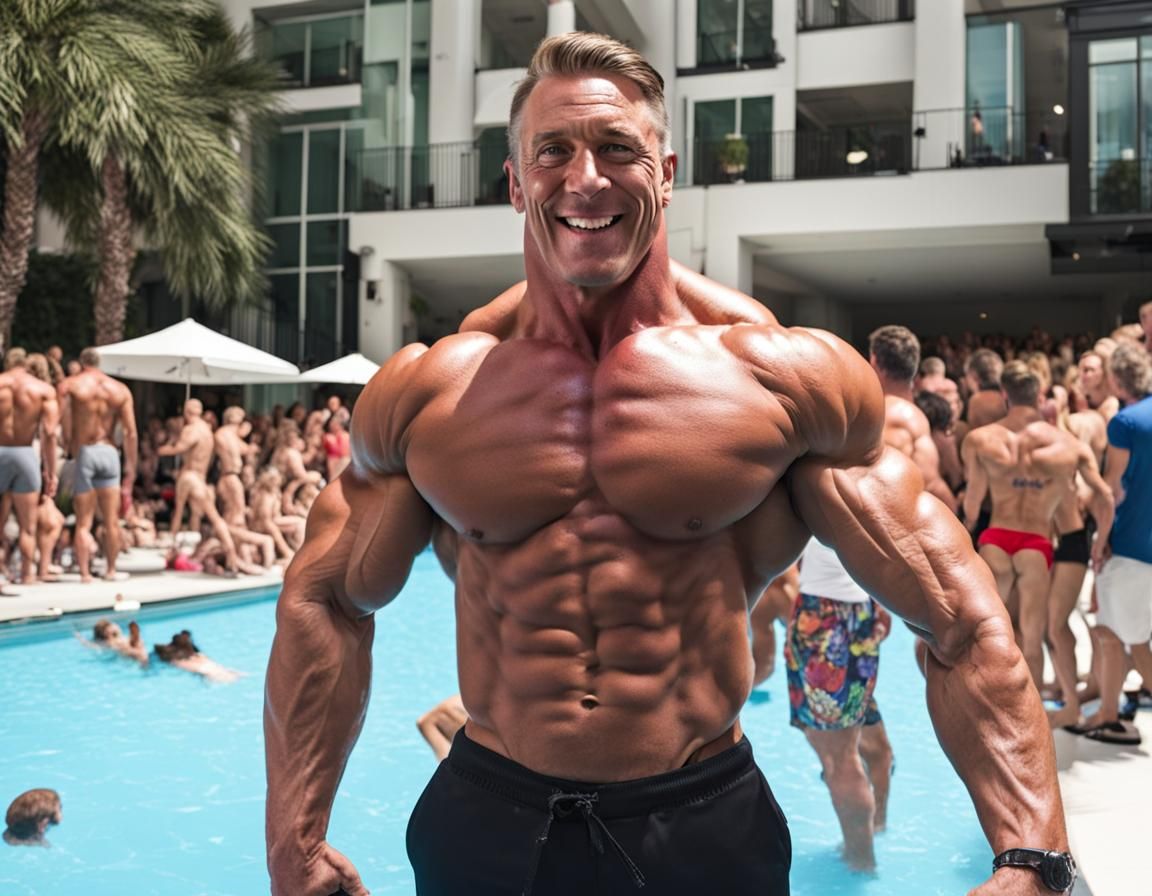Bodybuilder at a hotel pool party - AI Generated Artwork - NightCafe ...