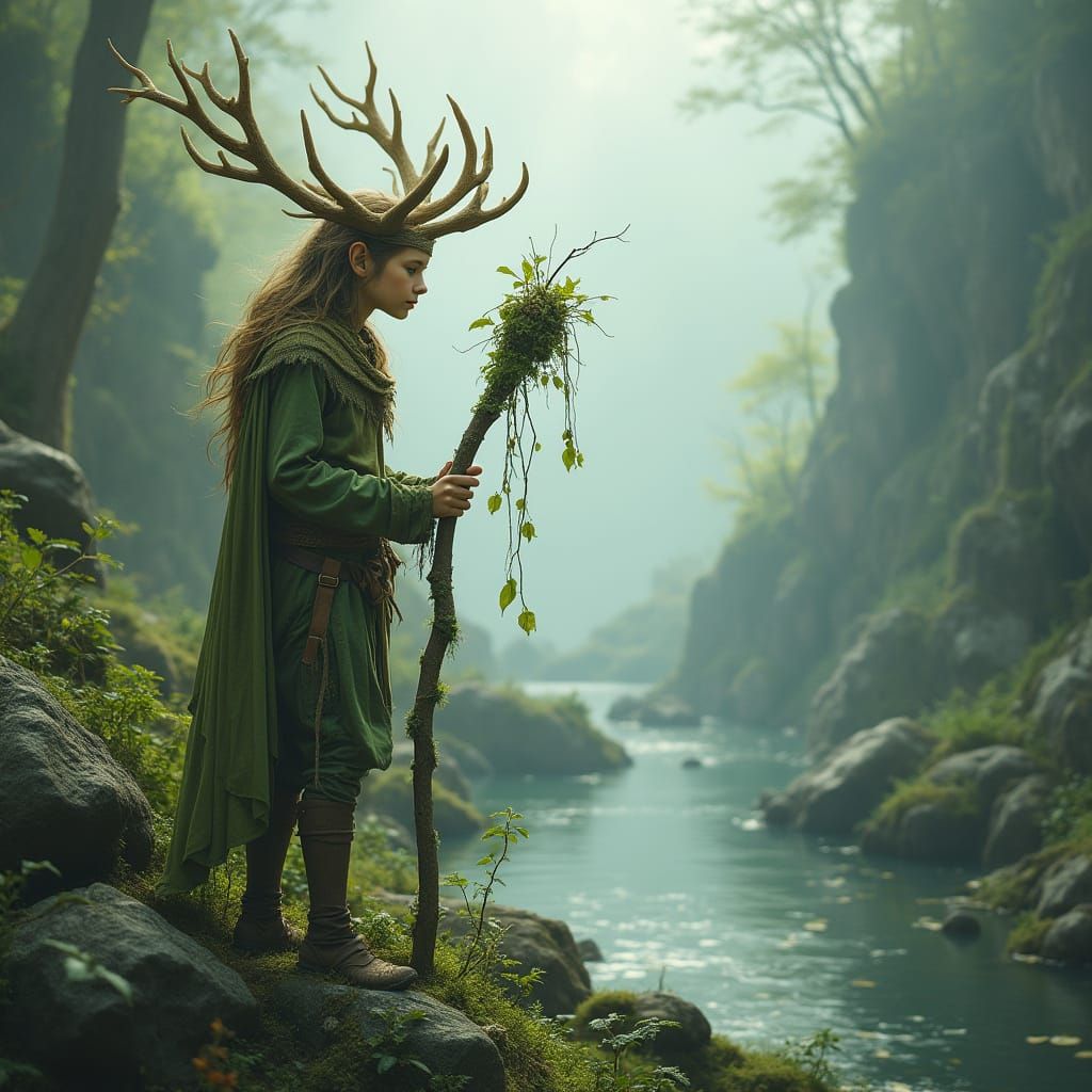 Ethereal Fairy Watchman Guards Misty Mountain Spri... - AI Art