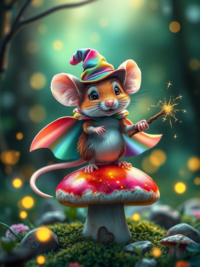 Magical Mouse with Superpowers in Enchanted Forest - AI Art