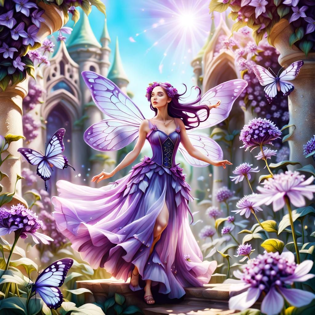 Fairy among violet flowers - AI Generated Artwork - NightCafe Creator