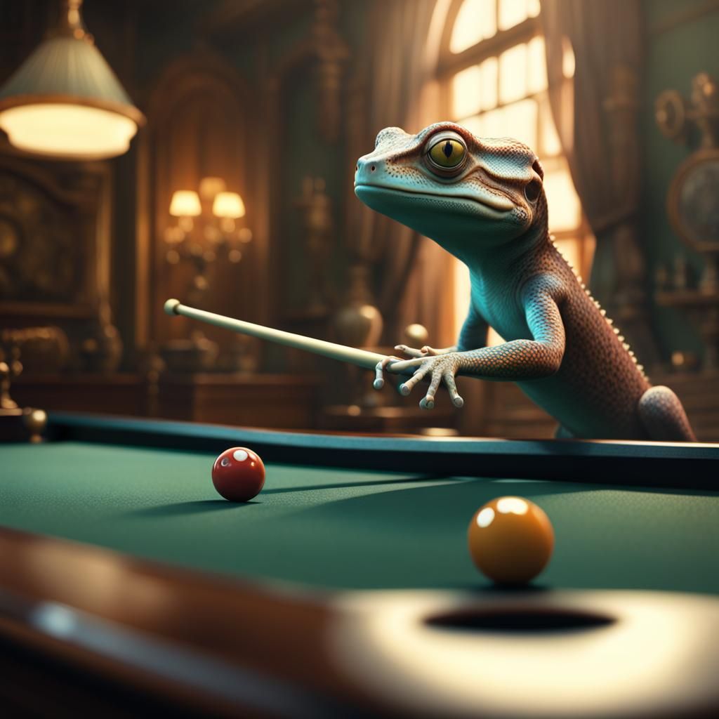 Gecko Playing Billiards - AI Generated Artwork - NightCafe Creator
