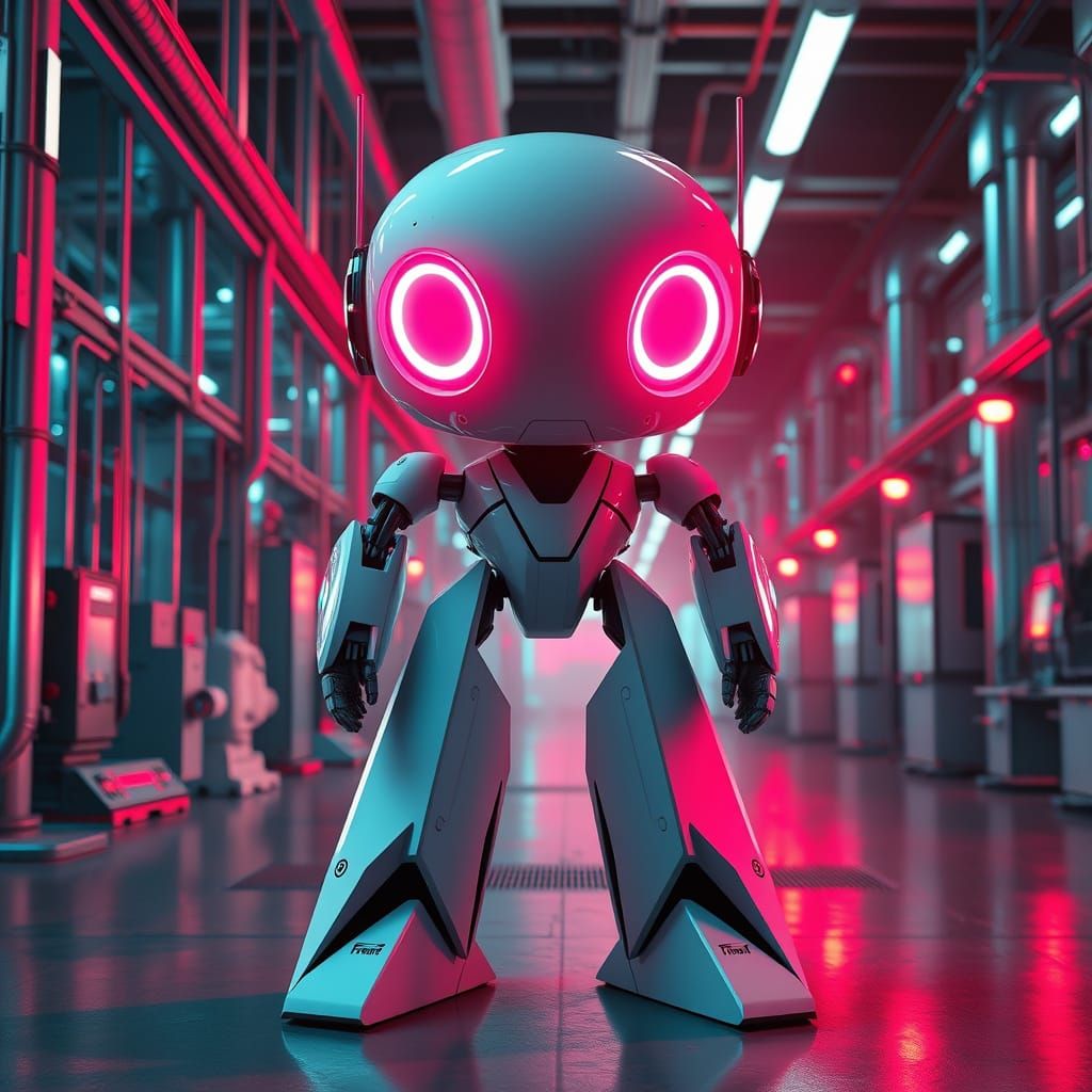 Futuristic Robot Stands Upright with Radiant Synth... - AI Art