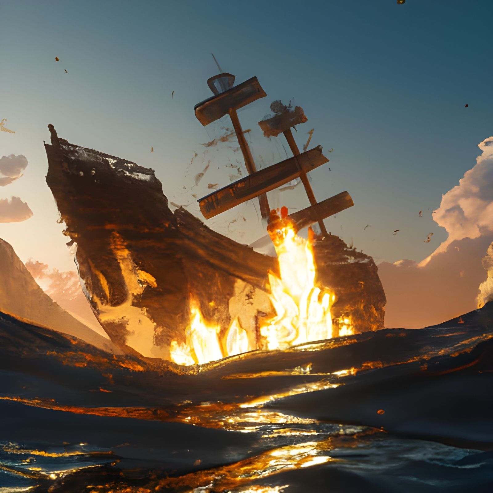 Sinking Ship that's Burning - AI Generated Artwork - NightCafe Creator