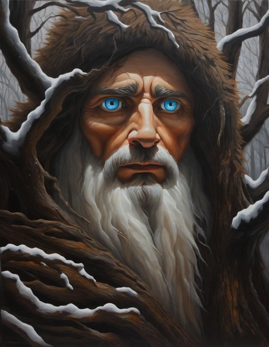 Canvas texture, Fine art oil painting. The Druids eyes comforted us ...