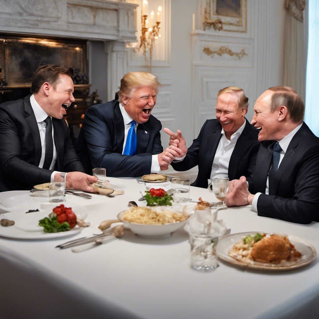 Elon Musk, Peter Thiel, Donald Trump, Vladimir Putin laughing together ...
