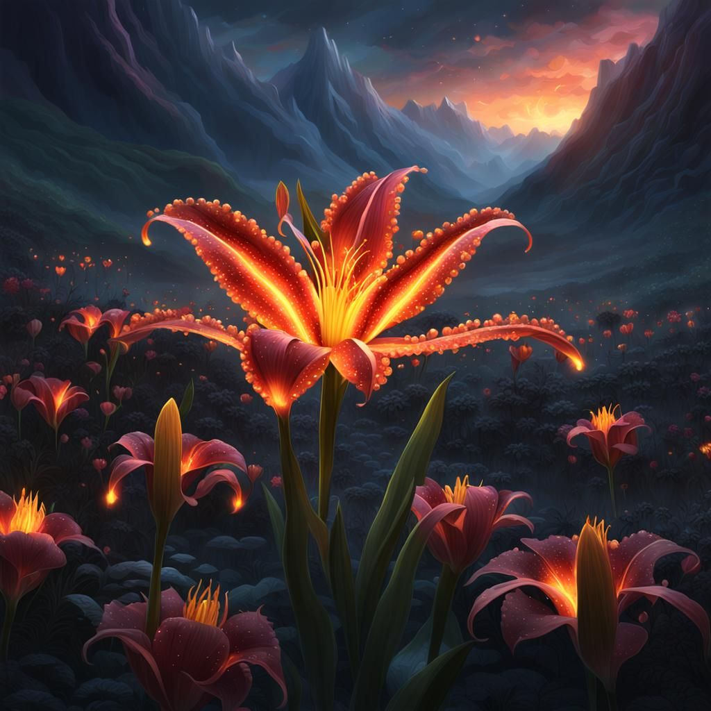 Fire lilies 2 - AI Generated Artwork - NightCafe Creator