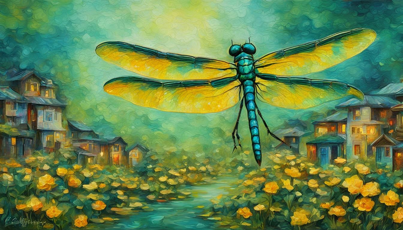 #1 ️ IMPASTO DRAGONFLY LANDSCAPE - AI Generated Artwork - NightCafe Creator