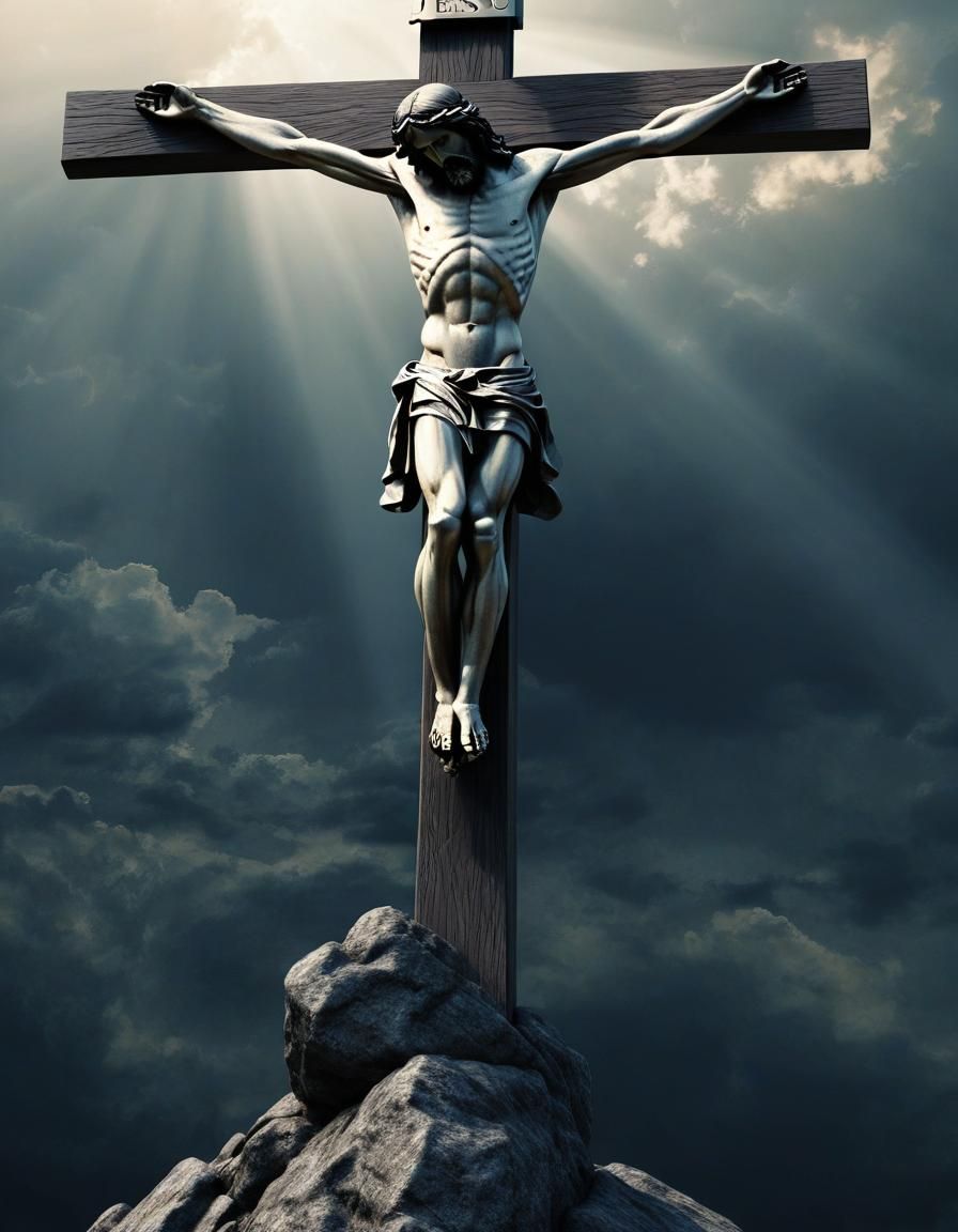 Dramatic rendering of Jesus on the cross - AI Generated Artwork ...