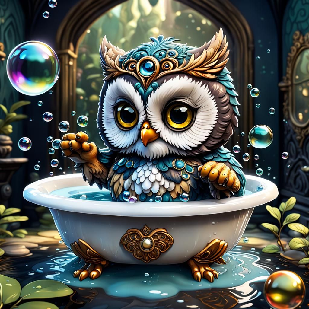 Chibi owl taking a bubble bath - AI Generated Artwork - NightCafe Creator