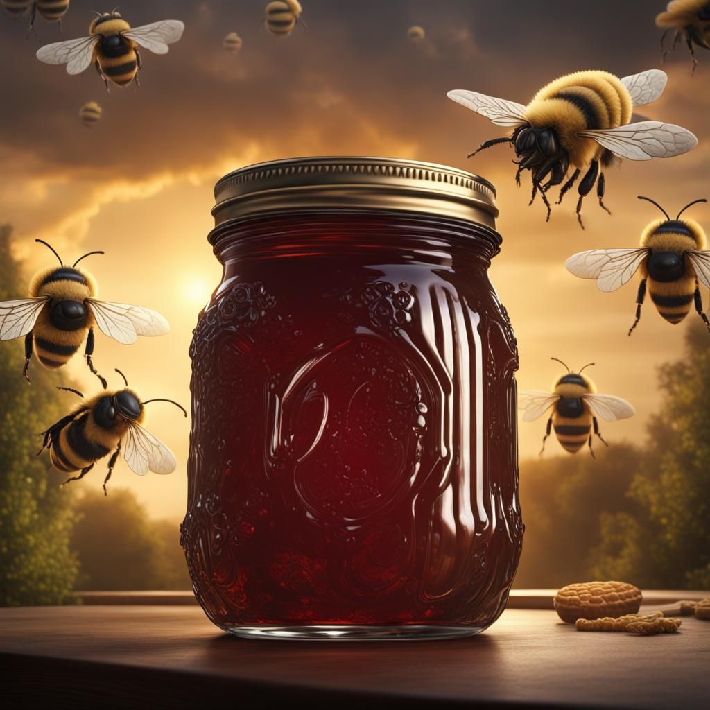 View of a jam jar on a bee perspective - AI Generated Artwork ...
