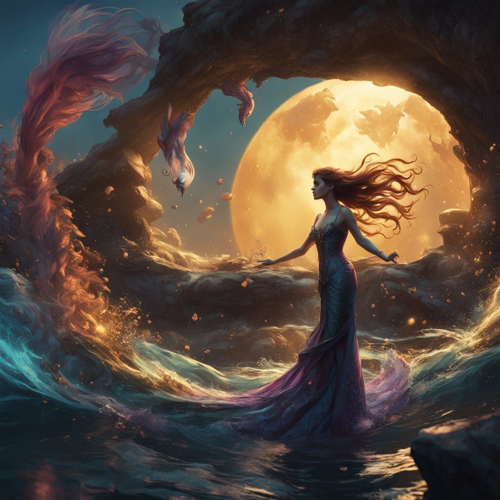 A mermaid transform to a human on the beach