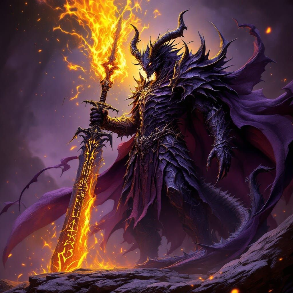 Majestic Dark Fantasy Dragon Kin in Jagged Armor - AI Art