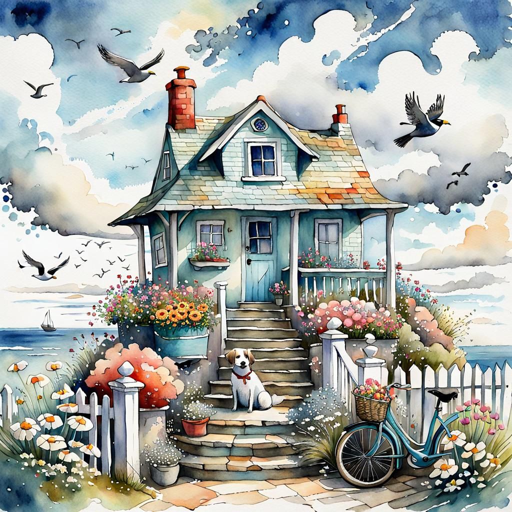 Watercolor Whimsical Cottage - AI Generated Artwork - NightCafe Creator