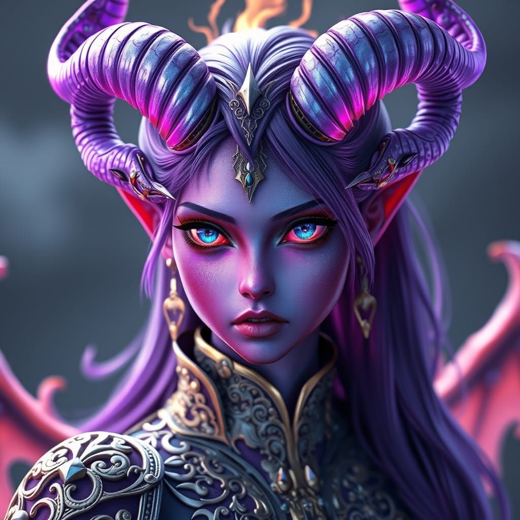 Purple Demon Girl - Ethereal Demon Goddess with Iridescent P...
