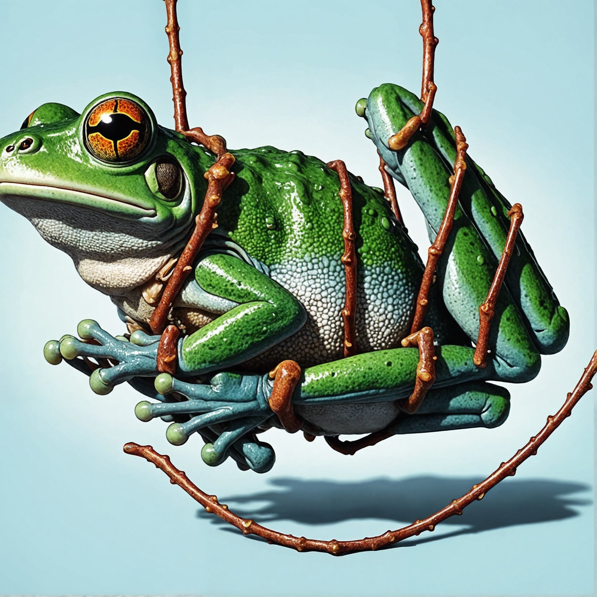 A frog tied up by each limb - AI Generated Artwork - NightCafe Creator