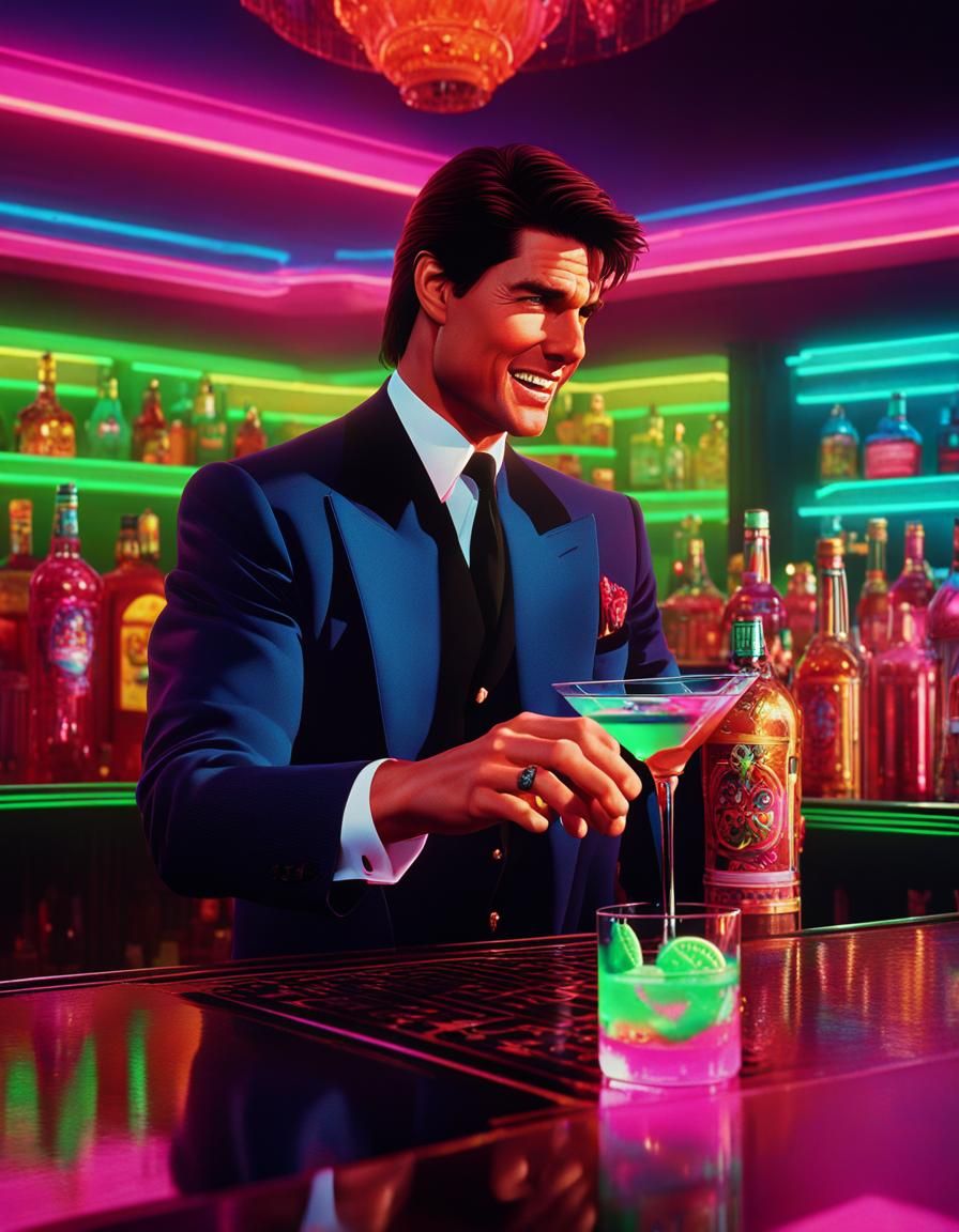 Tom Cruise as a cocktail bartender, circa 1988. vaporwave aesthetic ...
