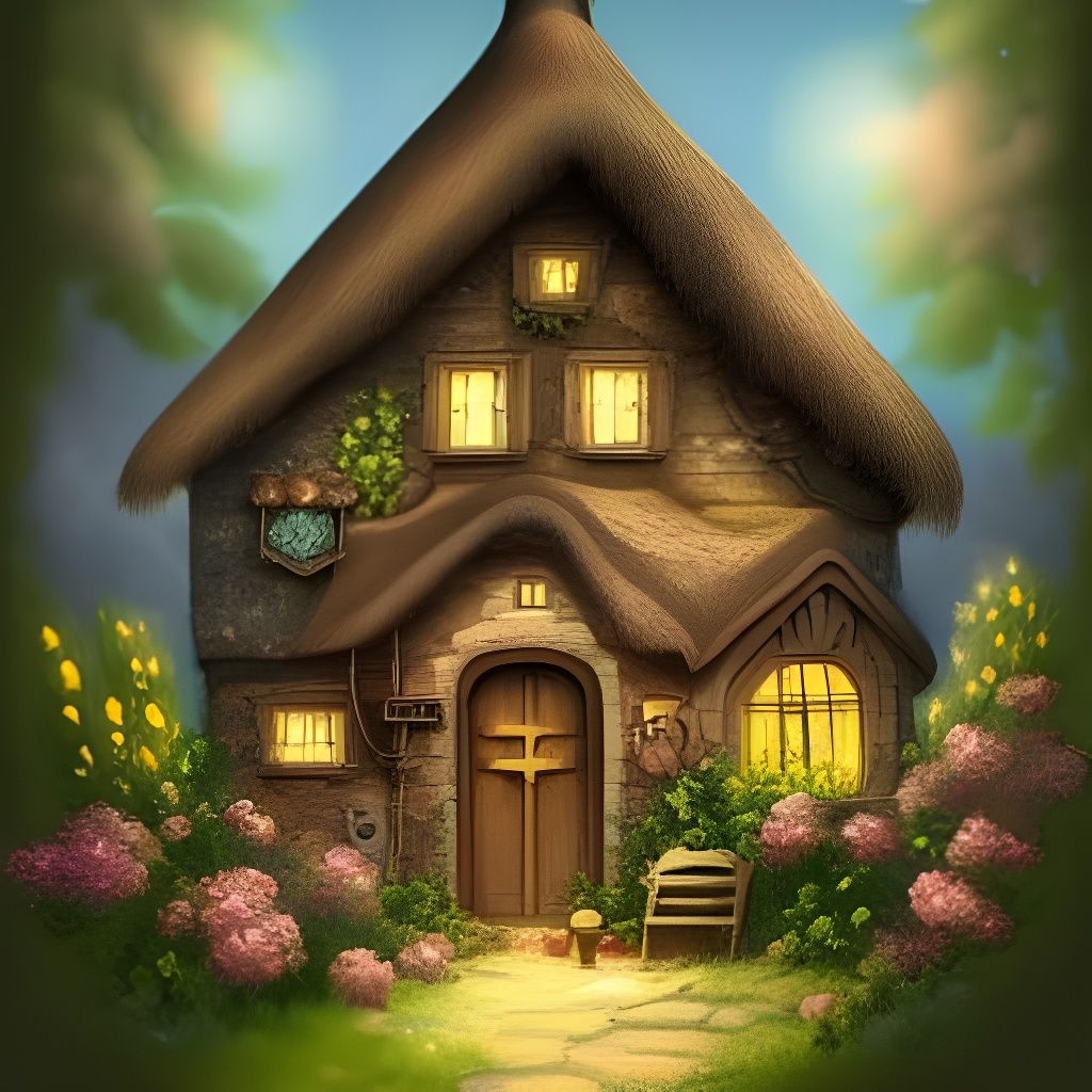 Friendly Cottage, fantasy art, vintage, detailed digital Illustration ...