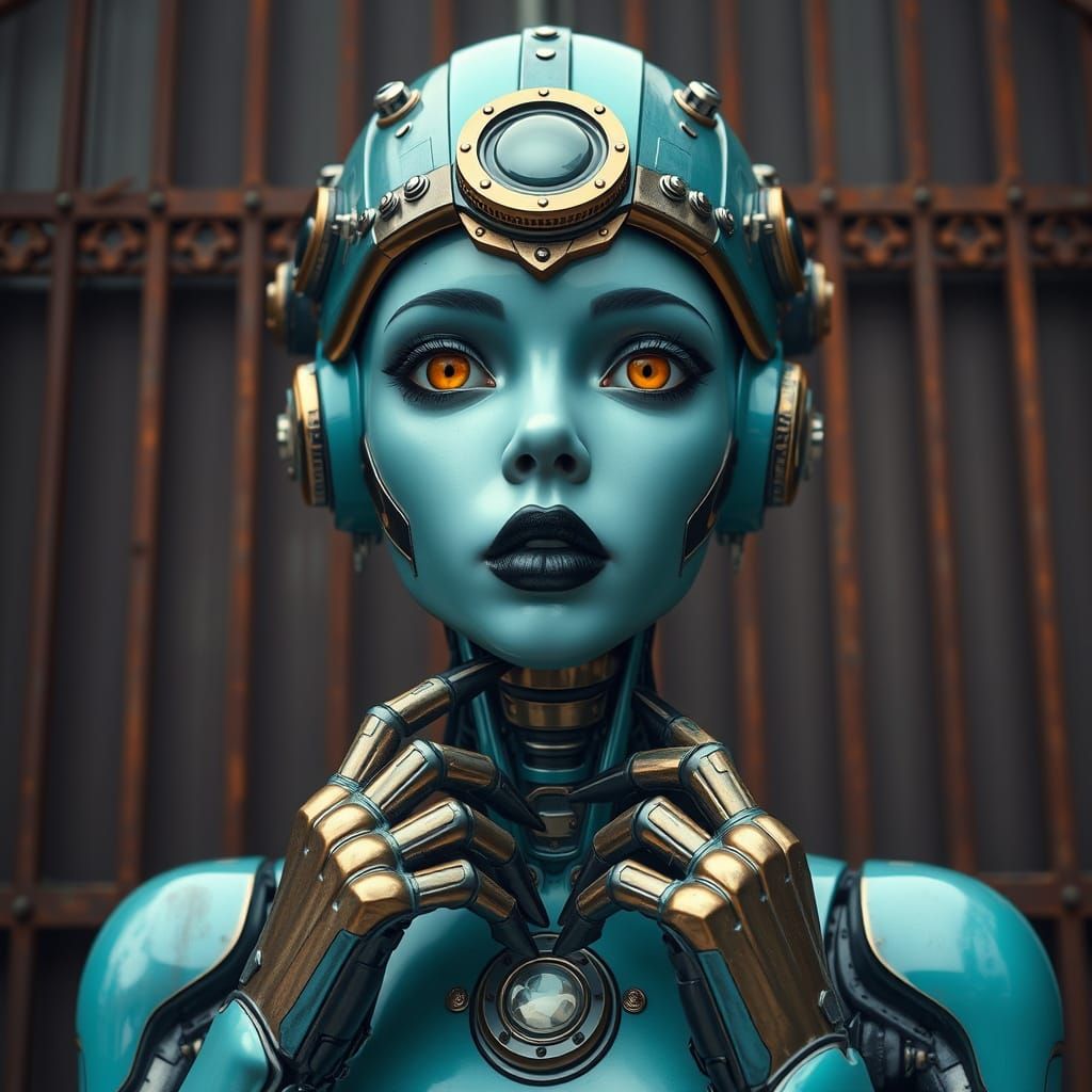 Steampunk Android Goddess Rises in Pastel Hues - AI Art