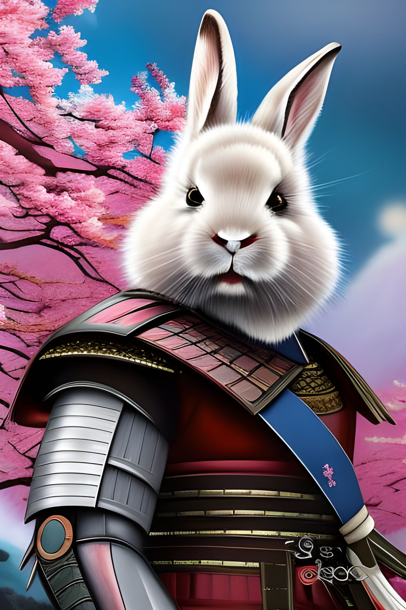 Rabbit Samurai Usagi Among the Cherry Blossoms - AI Generated Artwork ...