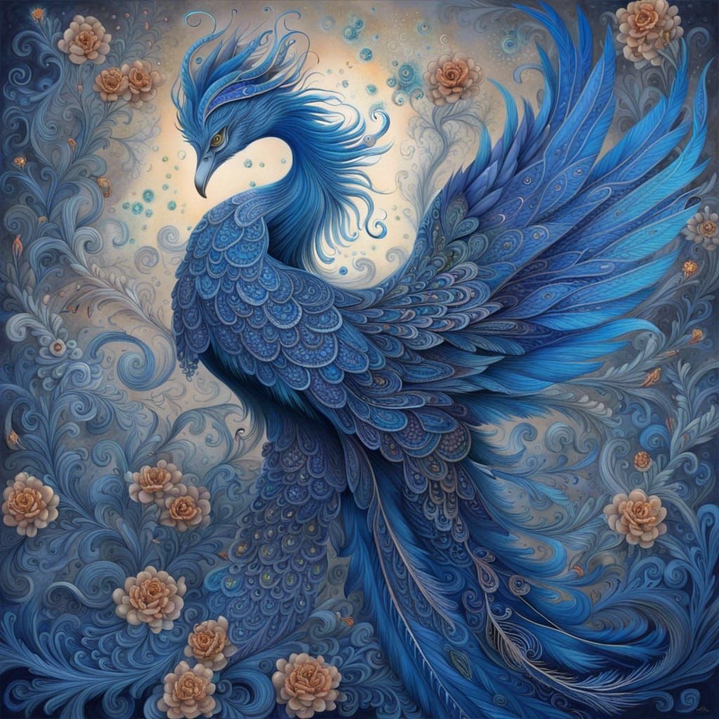 Blue Flame Phoenix III - AI Generated Artwork - NightCafe Creator