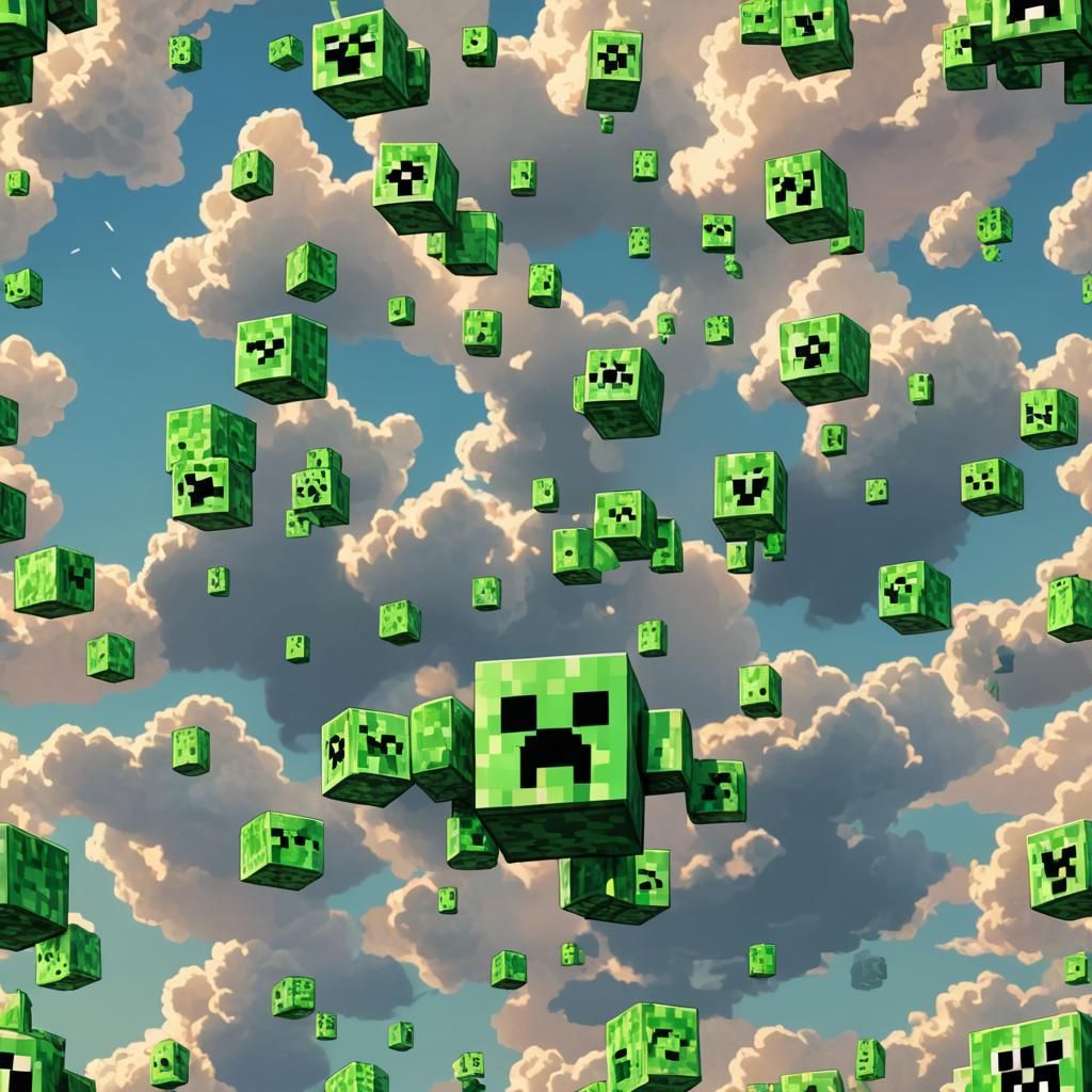 A Minecraft Creeper in a heavenly style(Creepers are made entirely out ...