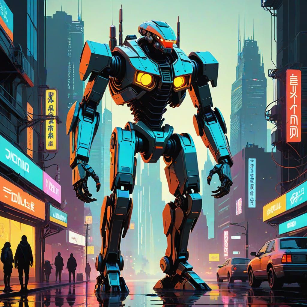 Biped Mech - Cybernetic Biped Mech Dominates Dystopian Citys...