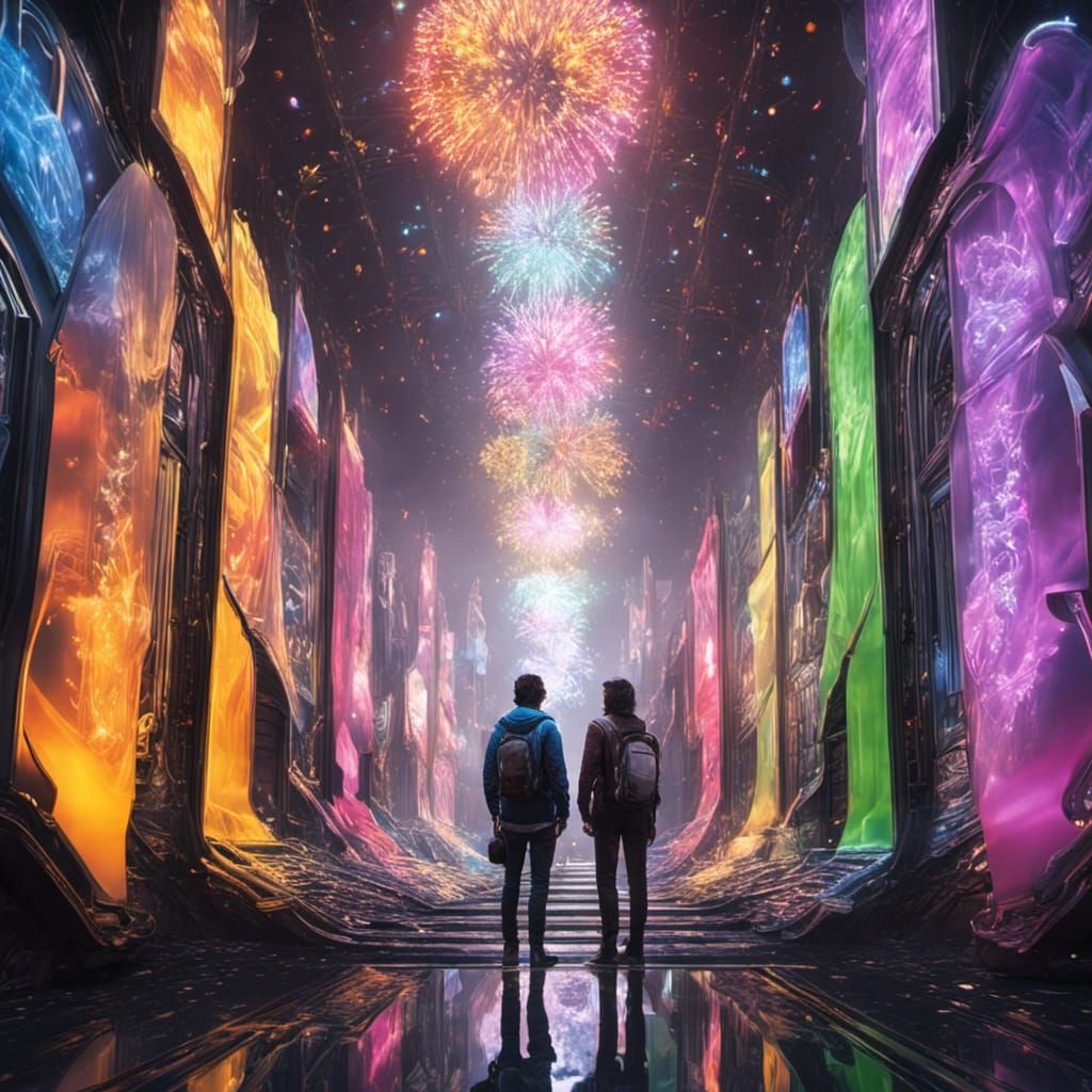 Wonderfull glowing Fantasy world inside the shining mirror glass in ...